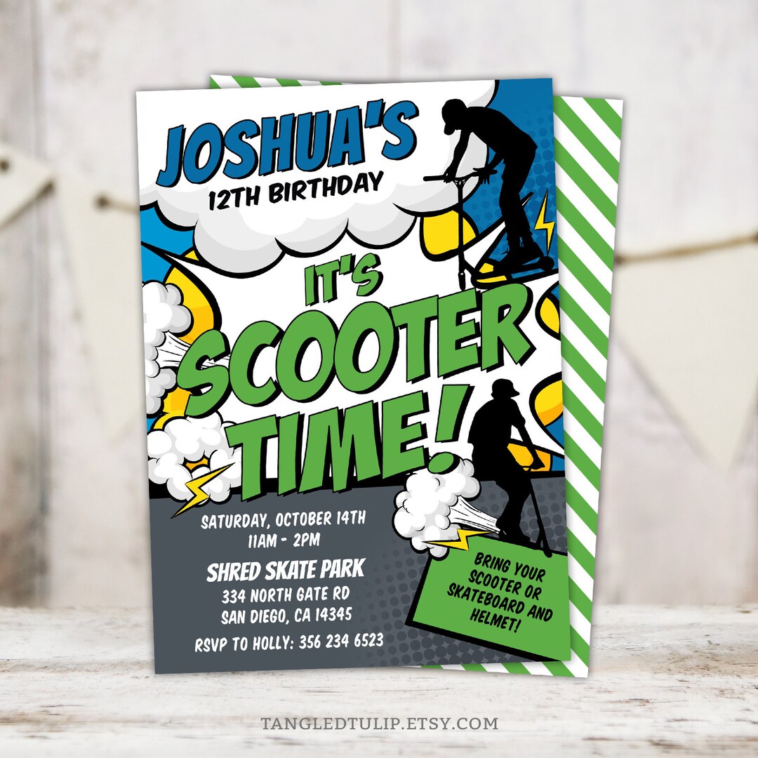 Scooter Birthday Party Invitation, It's Scooter Time! EDITABLE Party ...