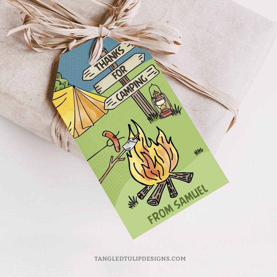 Camping Party Tags, Editable Campout Birthday Thank You Favor Tag ...