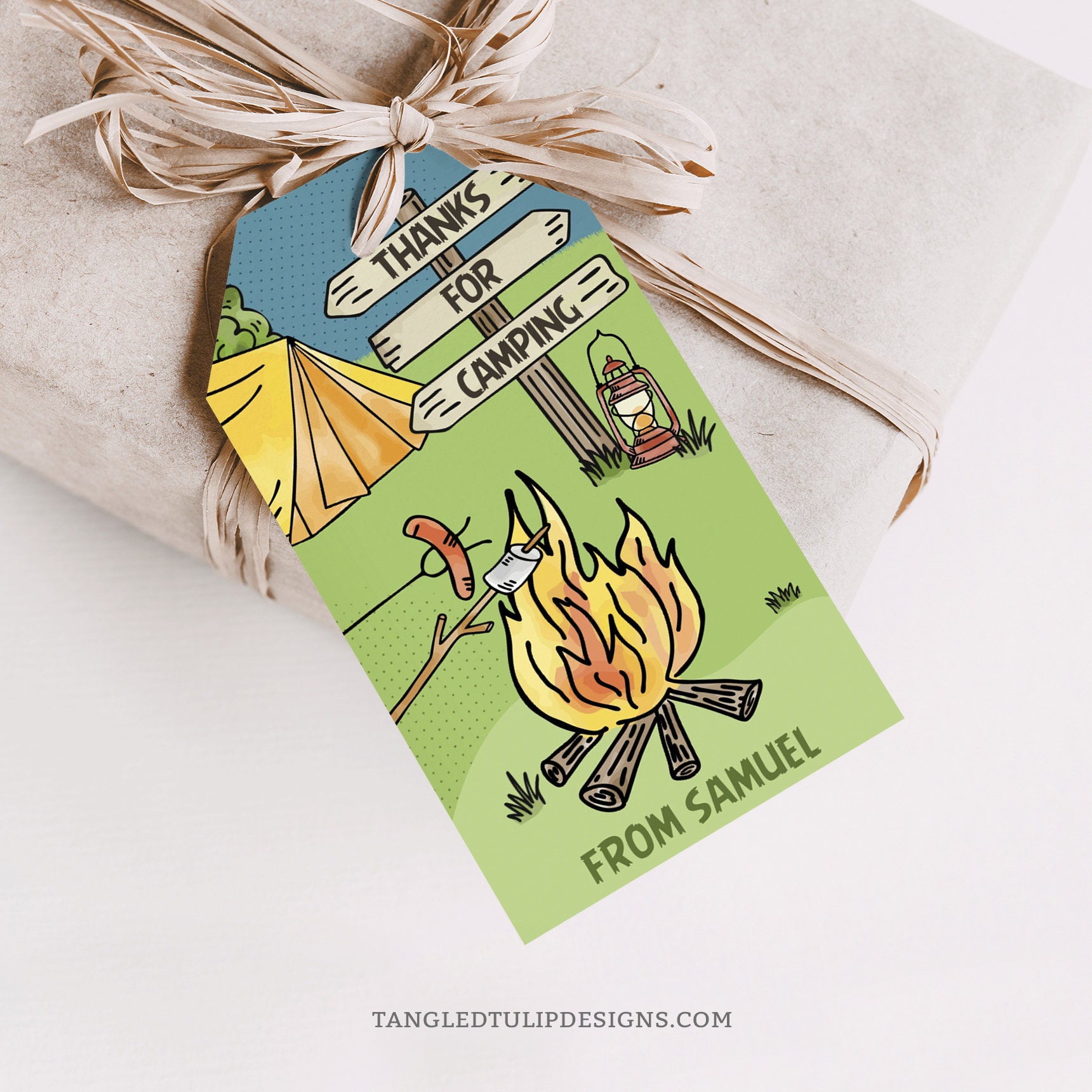 Camping Party Tags, Editable Campout Birthday Thank You Favor Tag ...