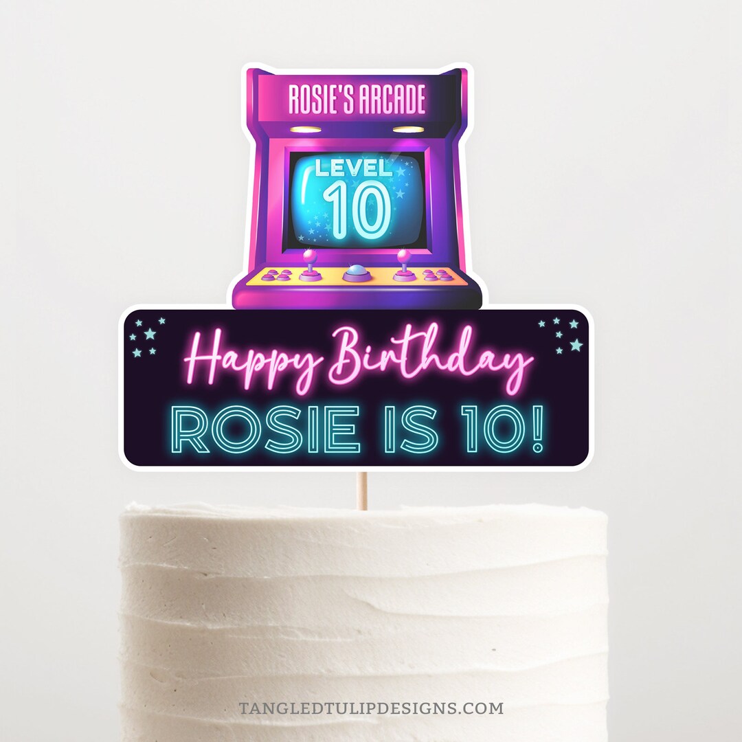 Editable Arcade Party Cake Topper, Arcade Birthday Personalized Cake ...