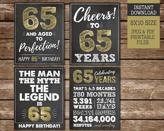 65 and Aged to Perfection, Man Myth Legend is 65 PRINTABLE Signs, Happy ...