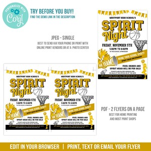 Editable School Spirit Flyer, School Spirit Night Party, Basketball Pep ...