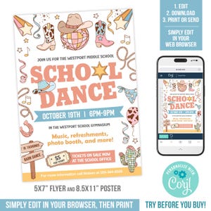 Editable School Barn Dance Flyer and Poster, Cowboy Western Dance ...