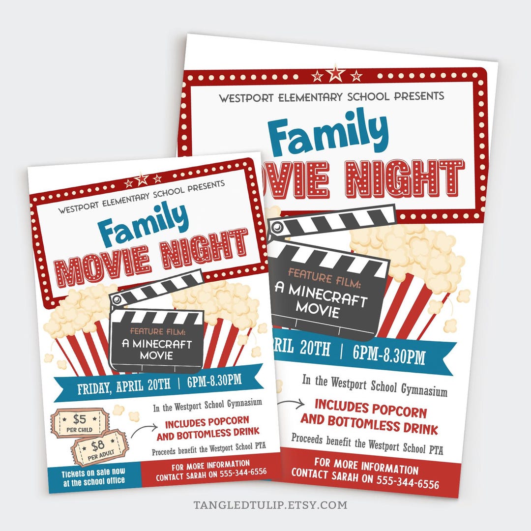 Editable Movie Night Fundraiser Flyer, Family Movie Night Flyer, Movie ...