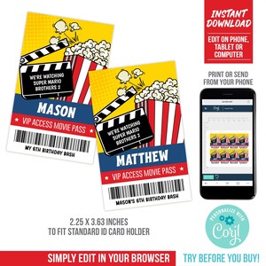 Editable Movie Party VIP Badges, VIP Movie Access Pass Tag, Boy Movie ...