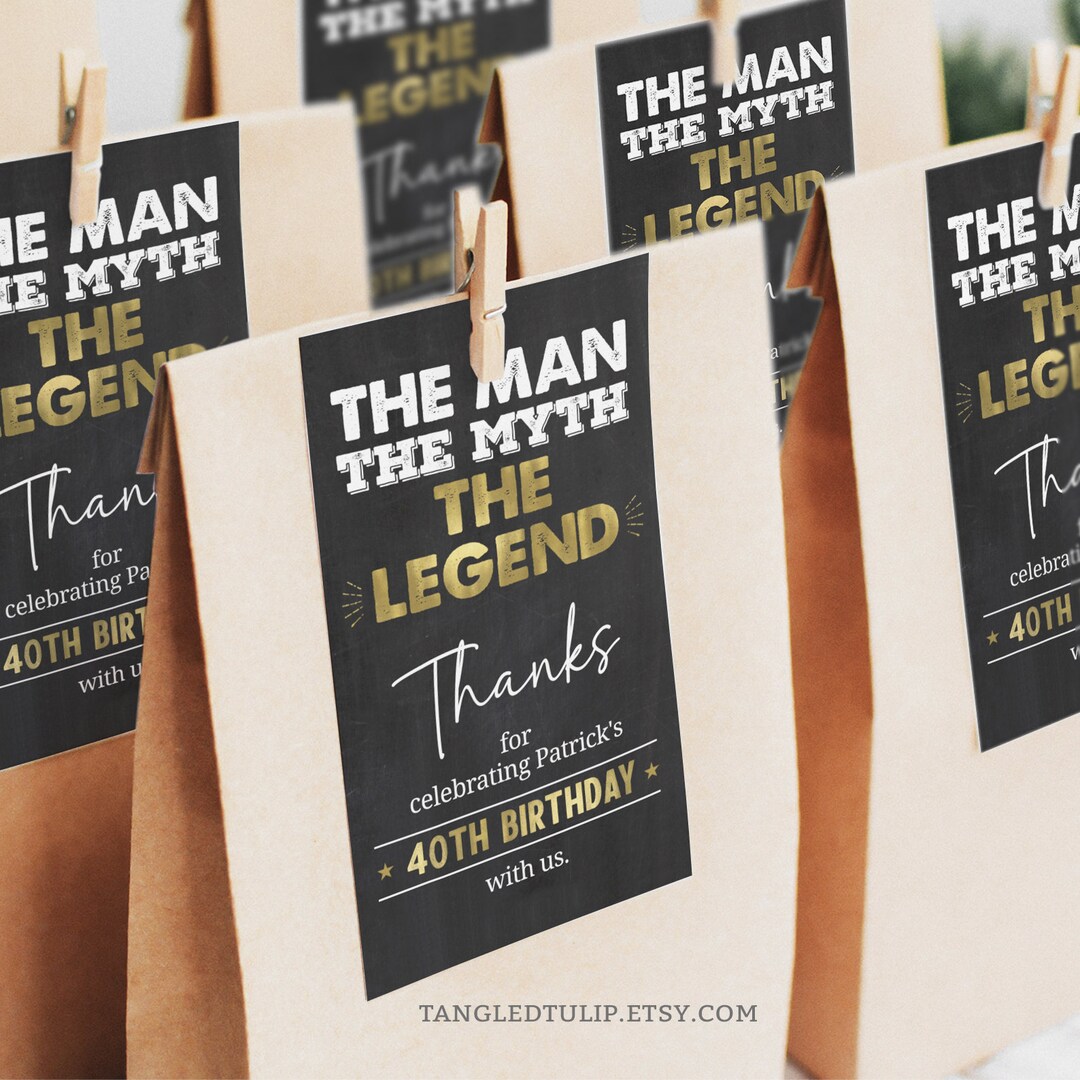 Man Myth Legend Thank You Tags EDITABLE Favor Tags Gold - Etsy