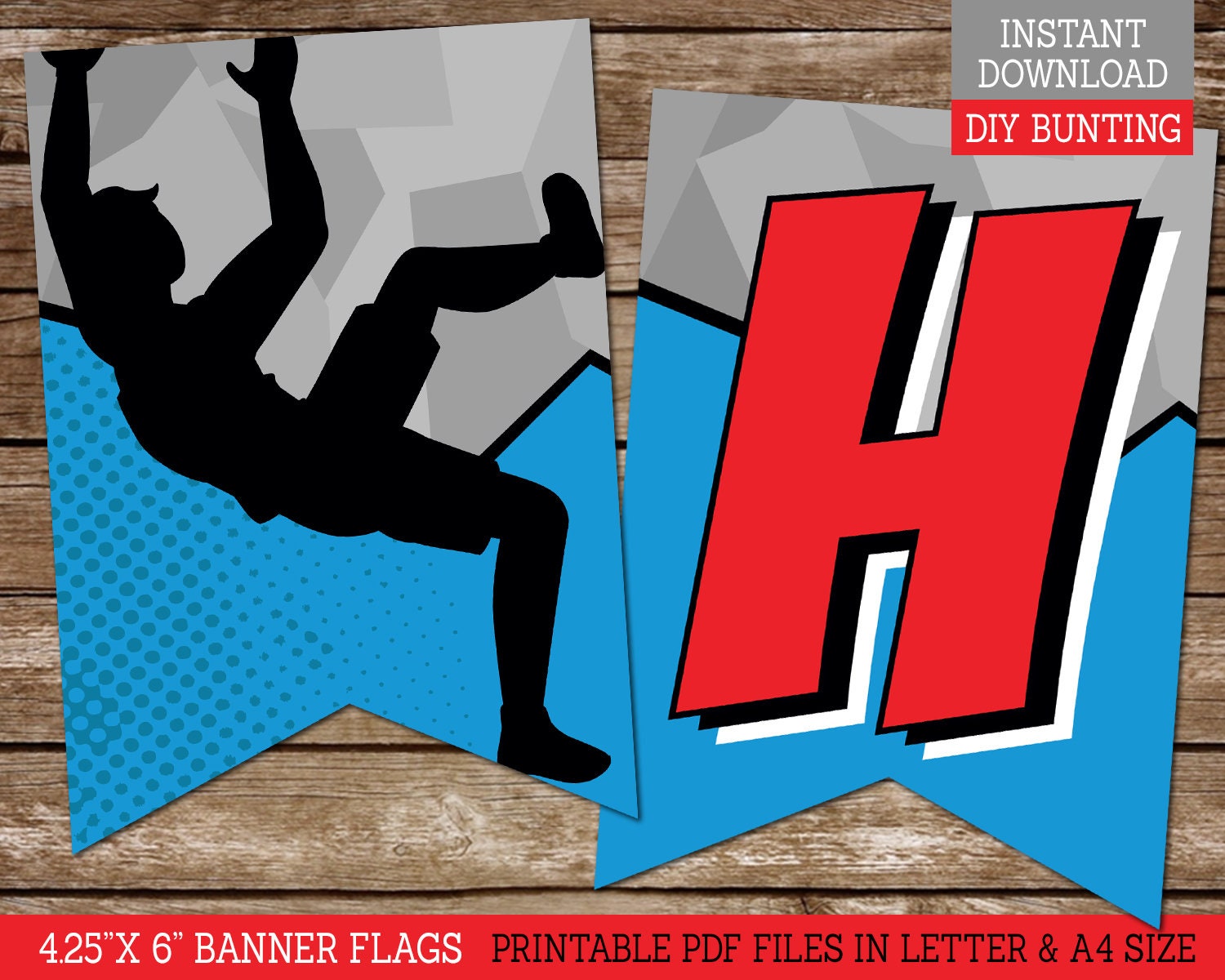 Rock Climbing Birthday Banner for Boy: Printable Climb Party Decor, Red ...