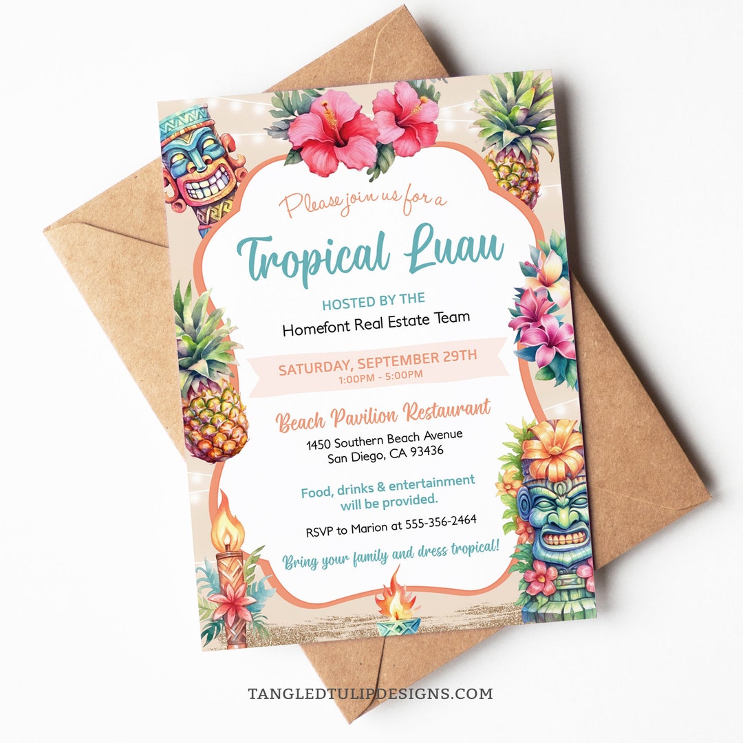 Company Luau Invitation | Client Staff Appreciation Tropical Company ...