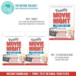 Editable Family Movie Night Flyer, School Church Fundraiser Event ...