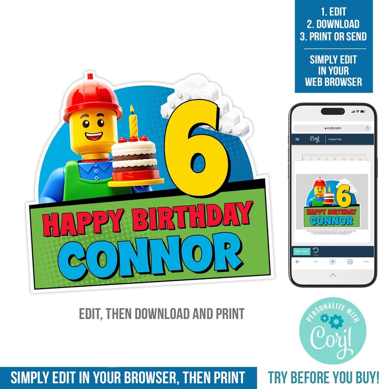 Building Blocks Birthday Cake Topper | Custom Name & Age Cake Topper ...