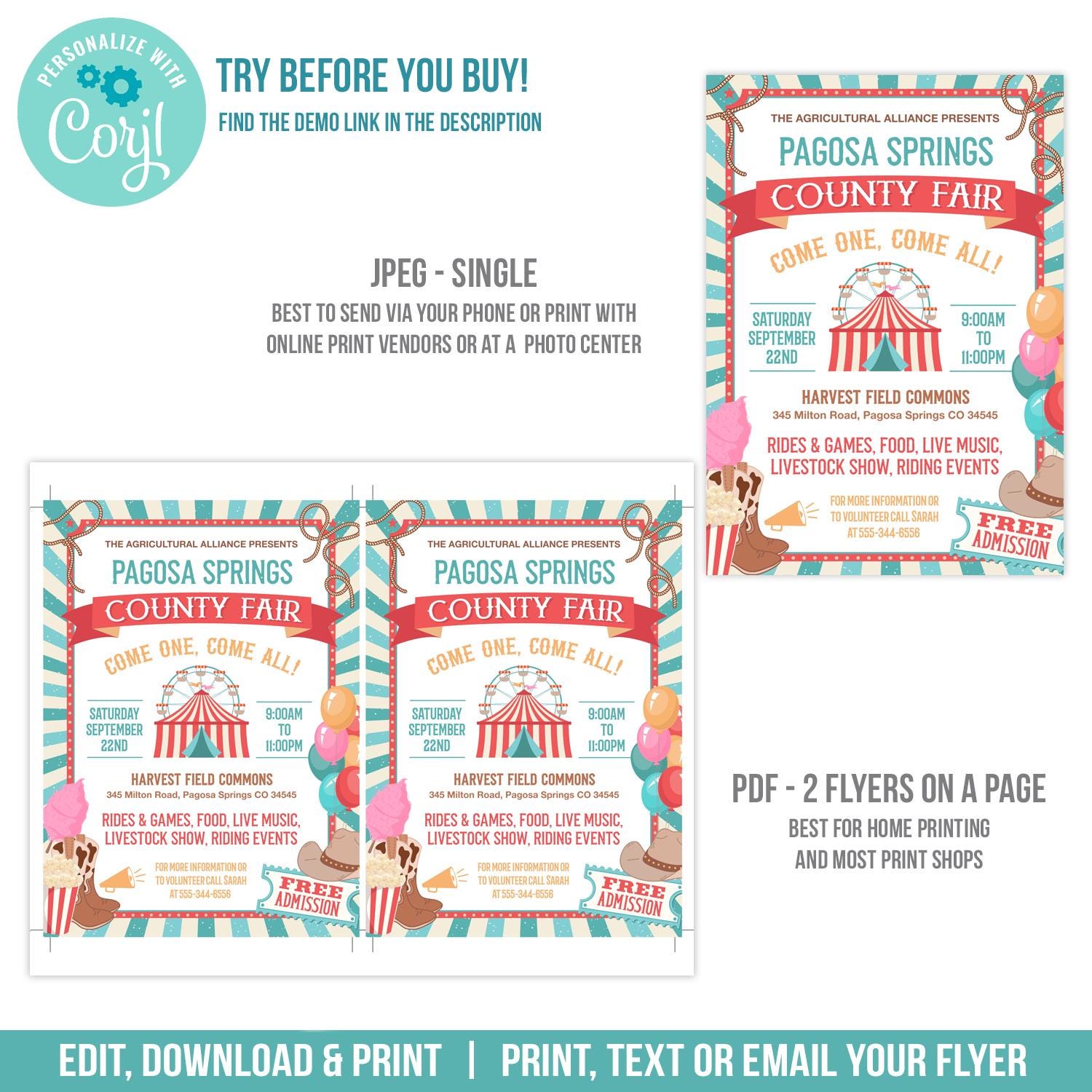 County Fair Flyer | Community Fun Fair Event Poster | Printable ...