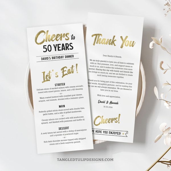 50th Birthday Dinner Menu - Etsy
