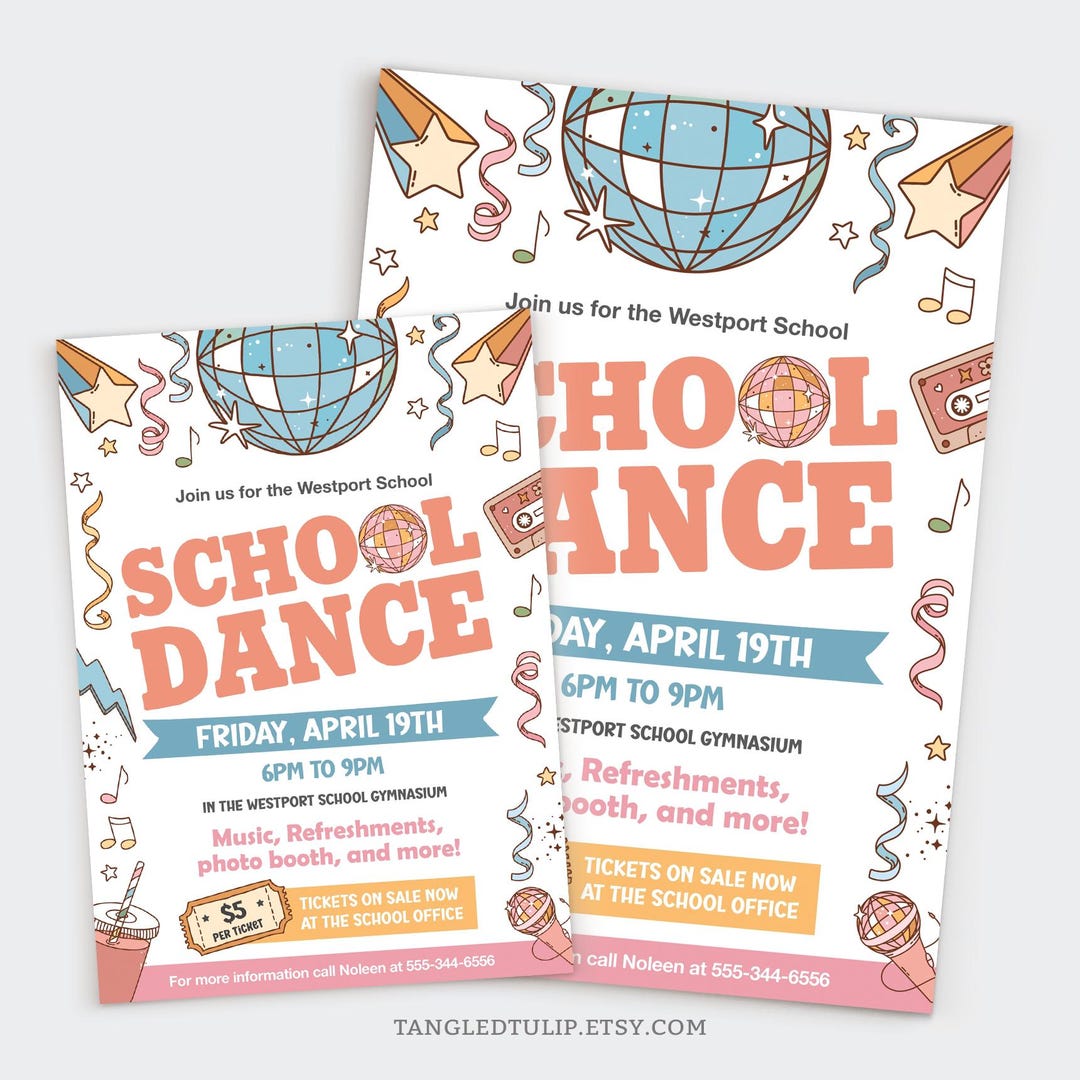 School Dance Flyer and Poster, Editable School Dance Invitation ...