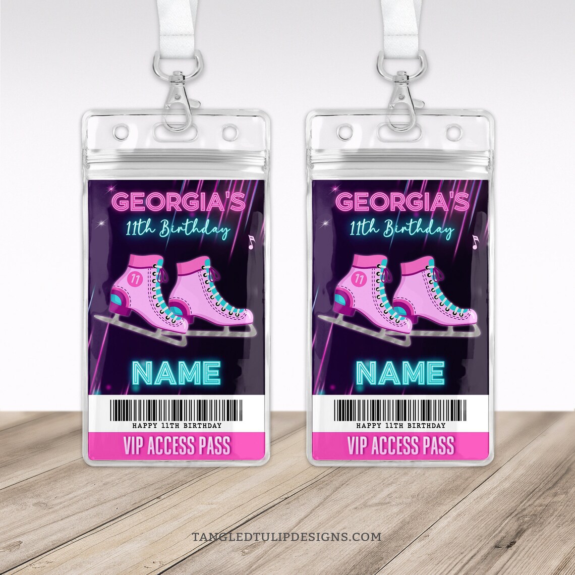 Ice Skating VIP Badge | Ice Skating Party Name Badge | Editable Lanyard ...