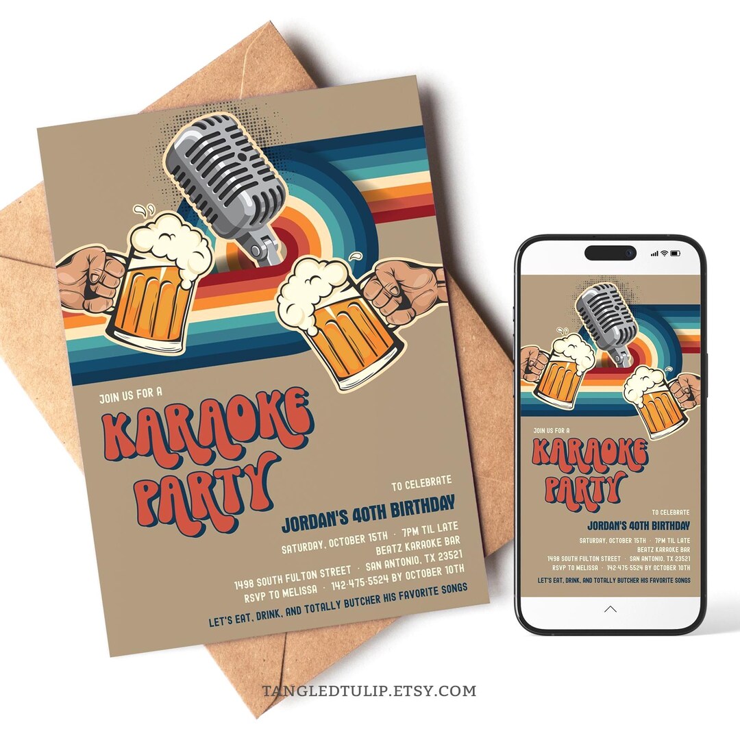 Editable Karaoke Birthday Invitation, Man Karaoke and Beers Birthday ...