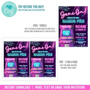 Arcade Party Invitation for Girls. EDITABLE Arcade Game Birthday Invite ...
