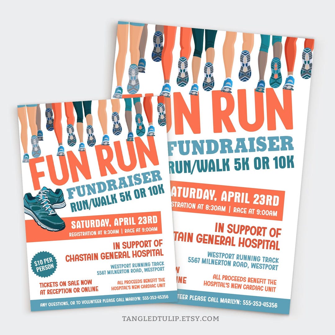 Editable Fun Run Fundraiser Flyer, Fun Run Invitation Flyer Template ...