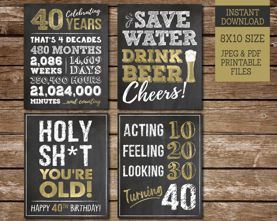 40th Birthday Sign Pack, 40th Birthday PRINTABLE Signs, Cheers to 40 ...