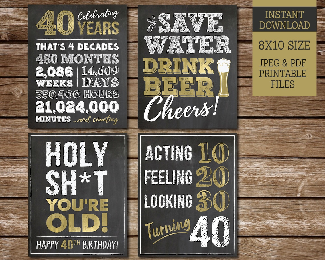 40th Birthday Sign Pack 40th Birthday PRINTABLE Signs Cheers - Etsy