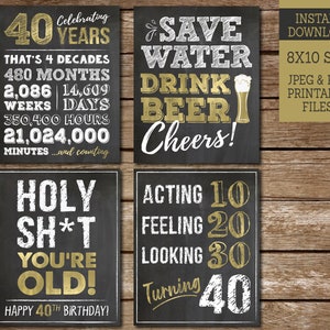 40th Birthday Sign Pack, 40th Birthday PRINTABLE Signs, Cheers to 40 ...