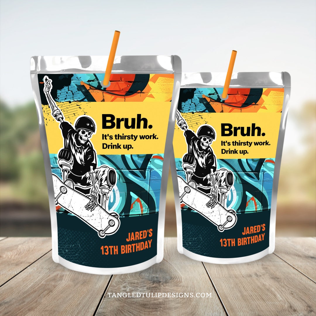 Skateboarding Party Capri Sun Label Template Skateboard Skeleton ...