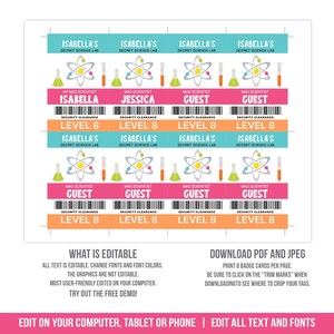 Editable Science Party ID Badge Template, Girl Mad Scientist Name Tag ...
