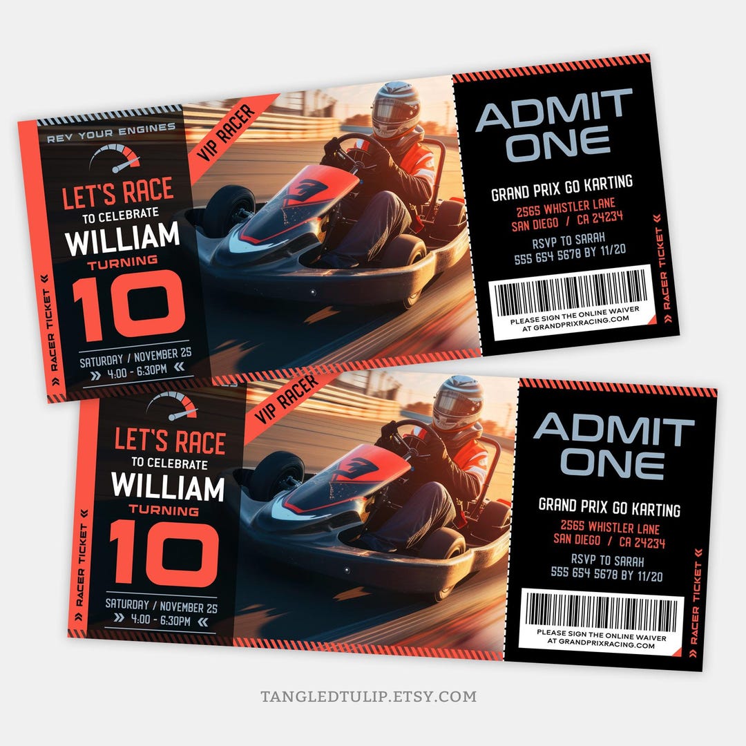 Go Kart Birthday Invitation | Boy Go-kart Racing Ticket Birthday Party ...