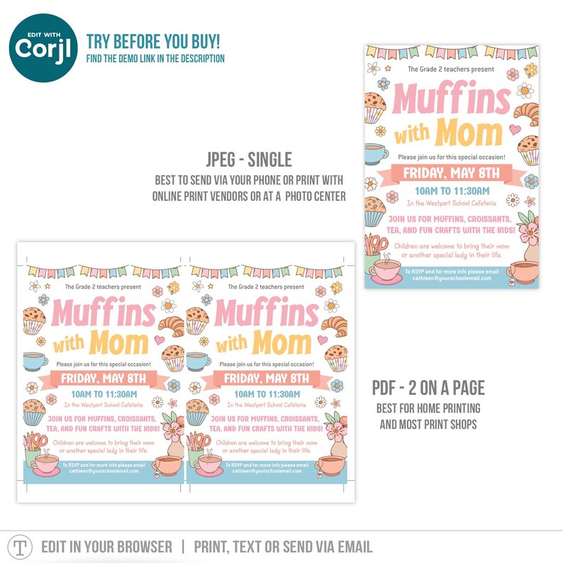 Muffins With Mom Flyer | School Mother’s Day Event Breakfast ...