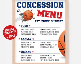 Concession Menu Poster | Refreshment Stand Price List | Printable ...