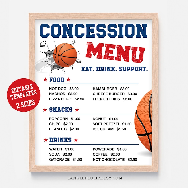 Concession Price List Template - Etsy