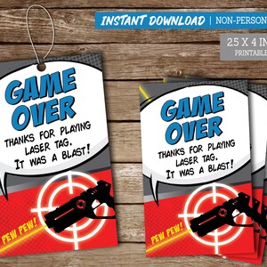 Laser Tag Party Thank You Tags Boy Game Over Lasertag Birthday ...