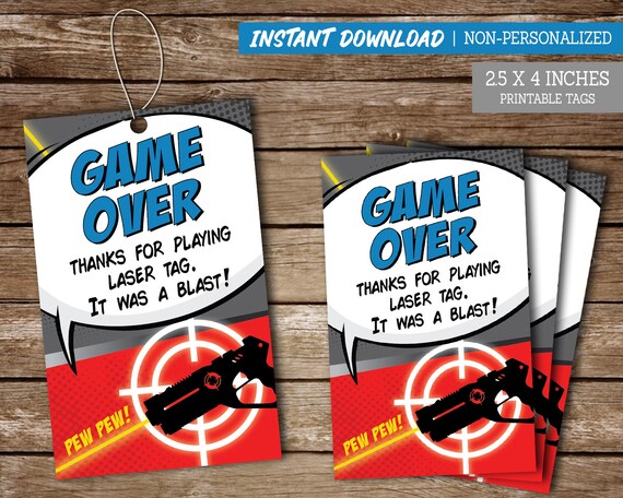 Laser Tag Party Thank You Cards, Laser Tag Party Favor Tags, PRINTABLE ...