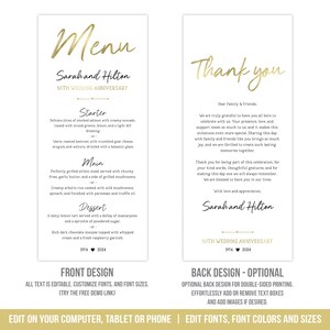 Anniversary Dinner Menu | 50th Anniversary Gold Menu and Thank You Card ...