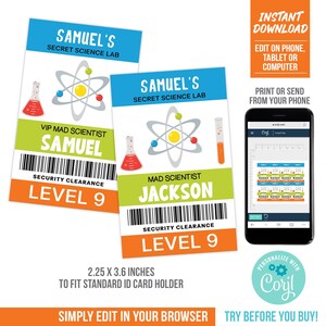 Editable Science Party ID Badge Template, Mad Scientist ID Badge, Mad ...