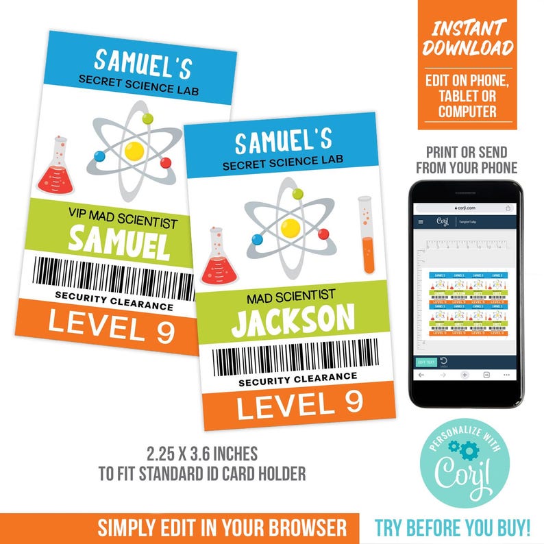 Science Birthday VIP Badge | VIP Mad Scientist Name Badge | Editable ...