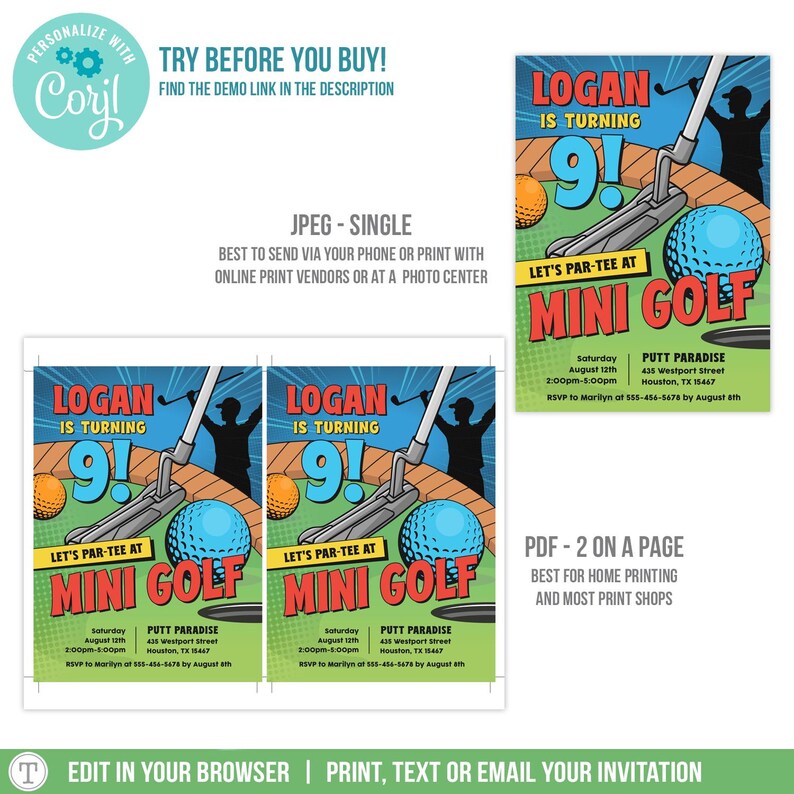 Mini Golf Birthday Invitation | Boy Miniature Golf Birthday Party ...