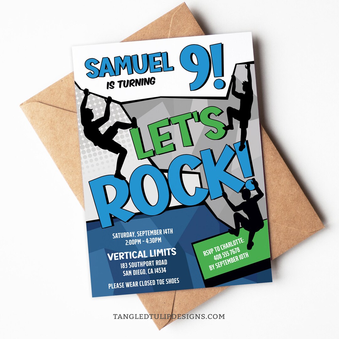 Editable Rock Climbing Party Invitation, Boys Let's Rock Climbing ...