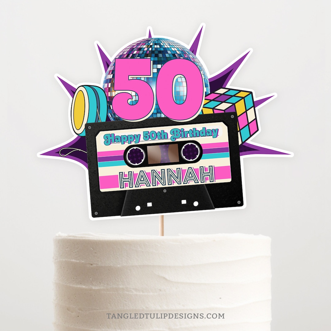 Editable 80s Theme Birthday Cake Topper, Cassette Tape Cake Topper ...