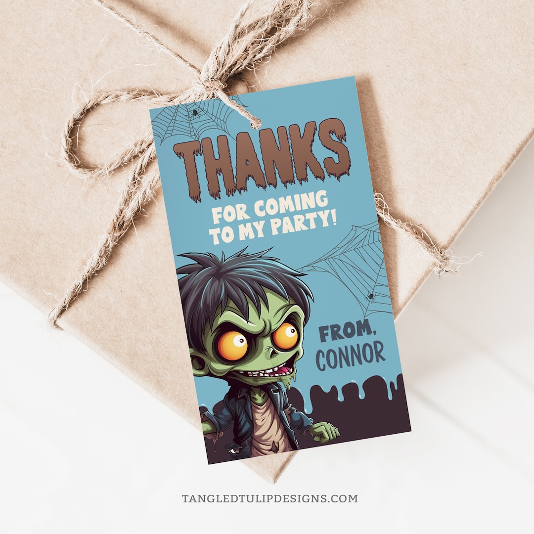 Zombie Party Tags, Editable Zombie Birthday Thank You Favor Tag ...