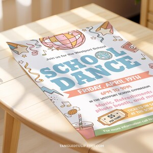 Editable School Dance Flyer and Poster, School Dance Invitation Template, PTO PTA School Event ...