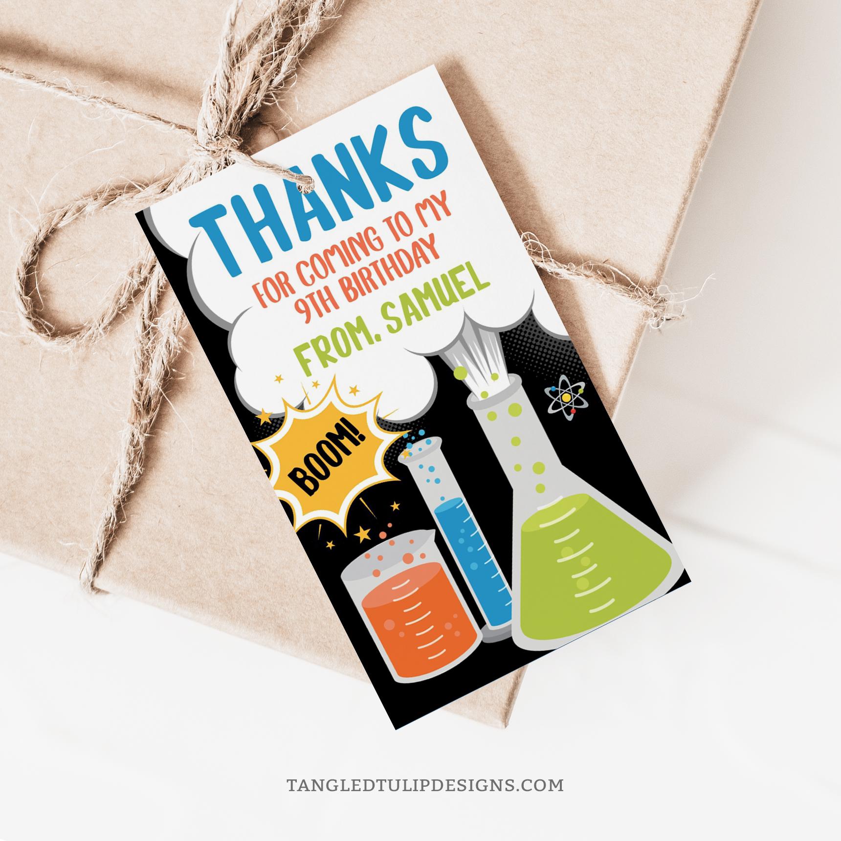 Editable Science Party Tags, Boy Science Birthday, Mad Scientist Thank ...