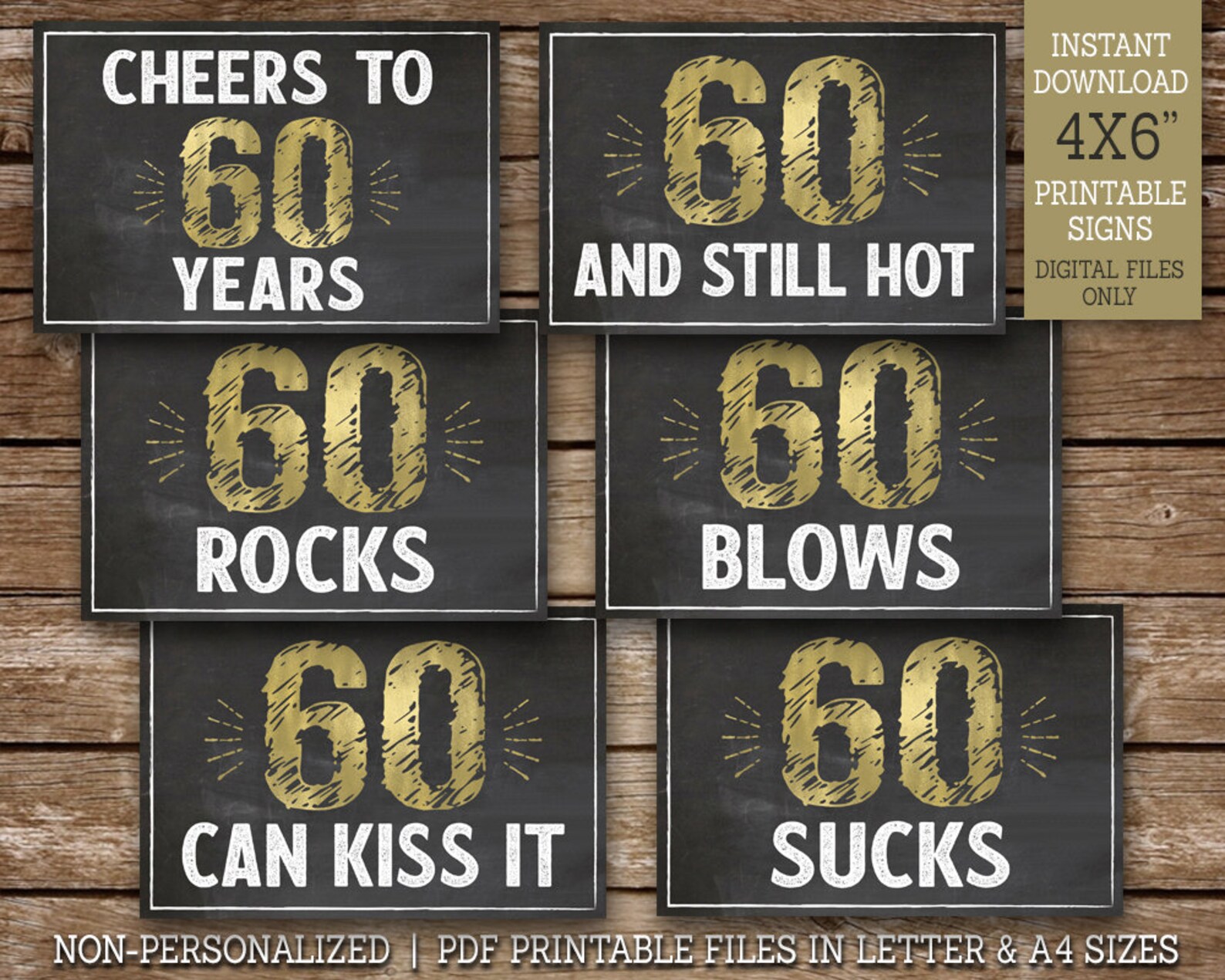 60th Birthday Signs: Printable, 60 Sucks, 60 Rocks, 60 and Still Hot ...