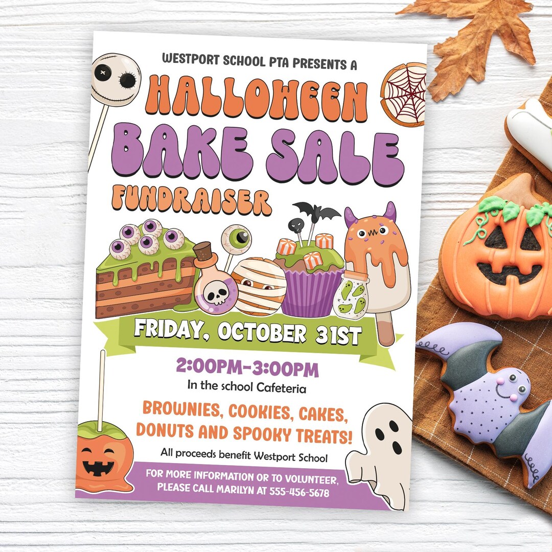 Halloween Bake Sale Flyer and Poster Template, Editable School ...