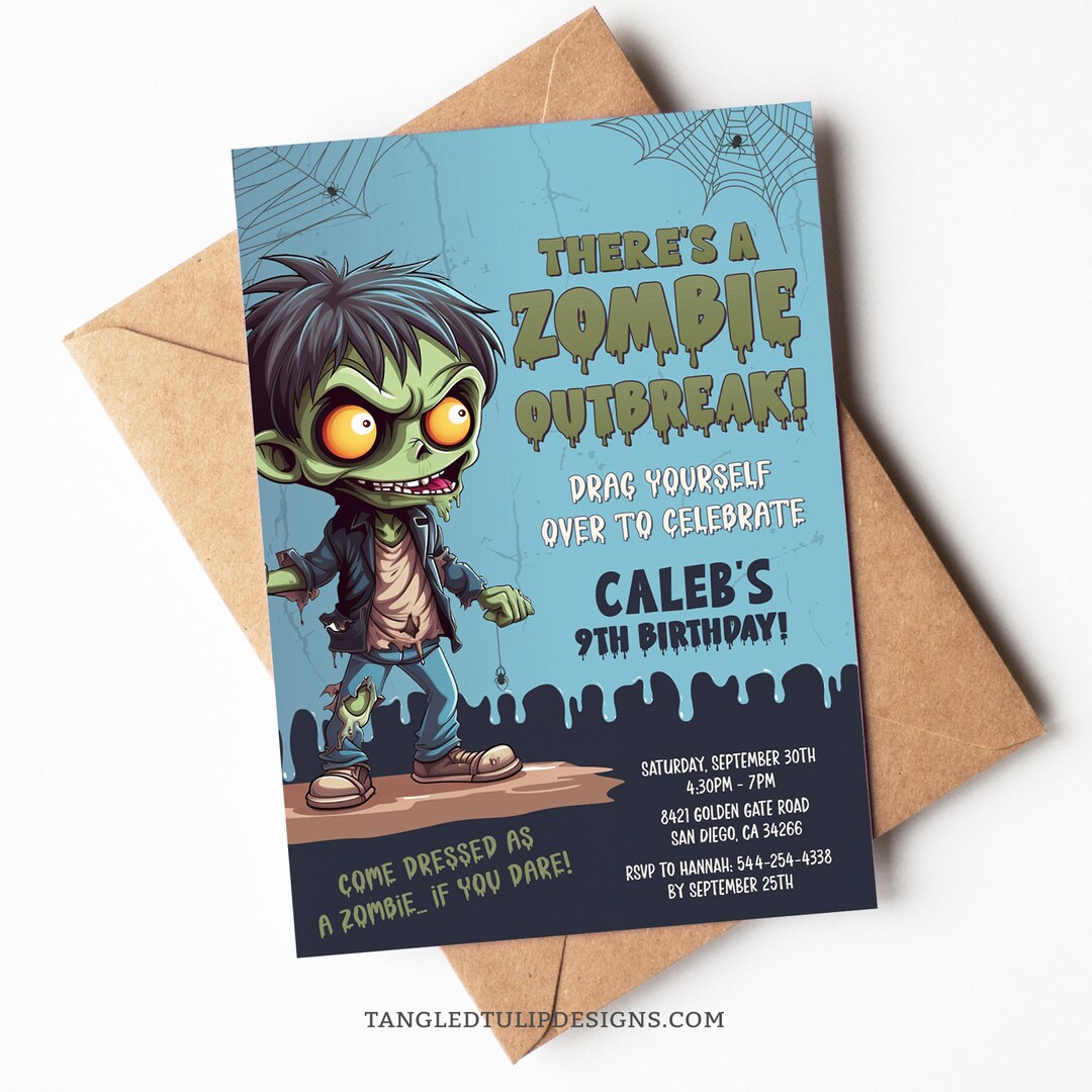 Zombie Outbreak Party Invitation Template, Editable Zombie Birthday ...