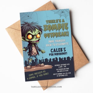 Zombie Outbreak Party Invitation Template, Editable Zombie Birthday ...