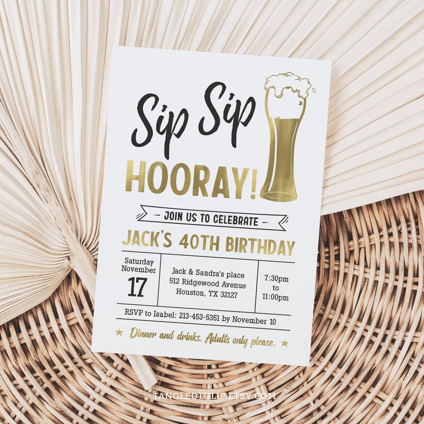 Sip Sip Hooray Birthday Invitation | Man Beer Theme Birthday Party ...
