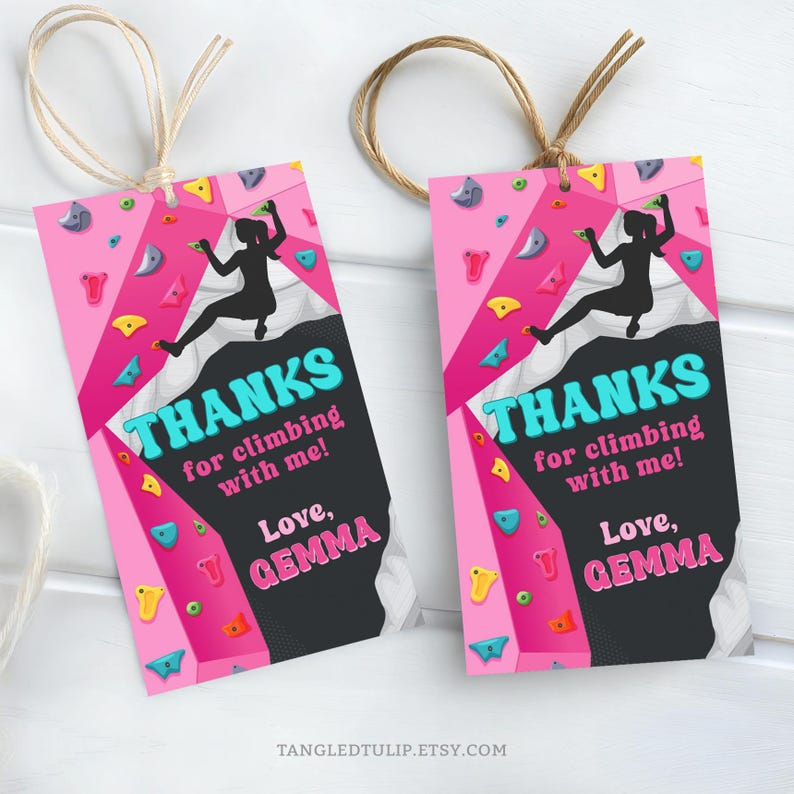 Climbing Birthday Thank You Favor Tags | Rock Climbing Party Tag ...