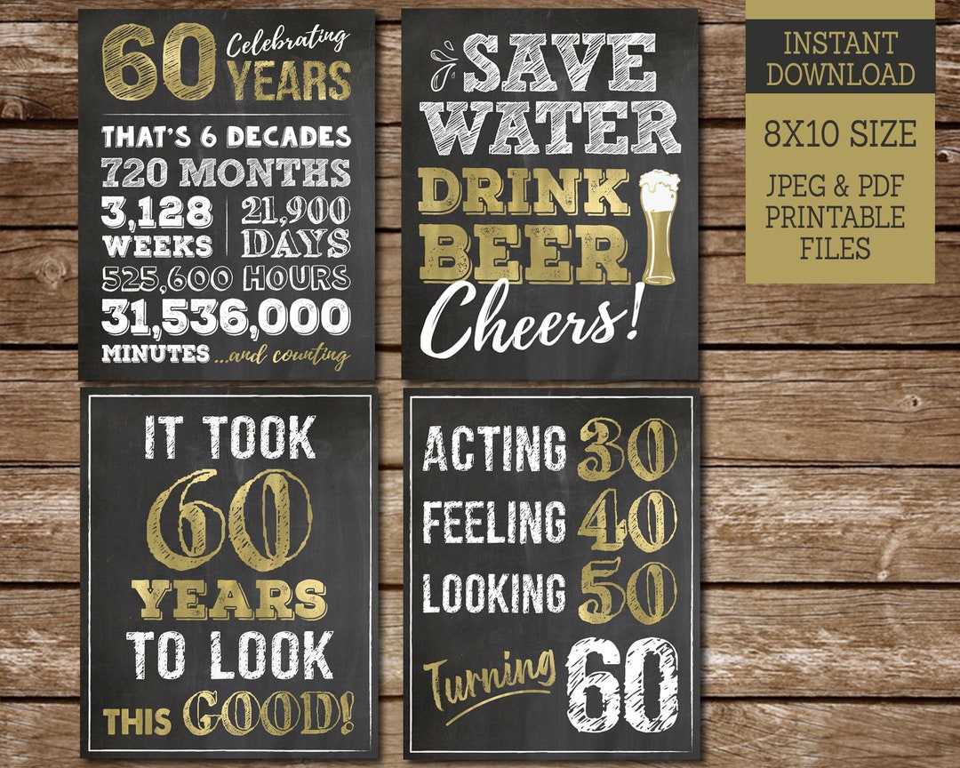 60th Birthday Decorations, 60th Birthday PRINTABLE Signs, 60th Birthday ...