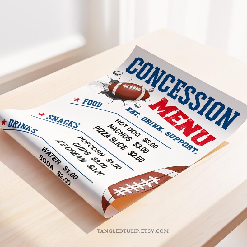 Football Concession Menu Poster | Football Refreshment Stand Price List ...