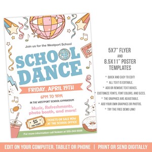 Editable School Dance Flyer and Poster, School Dance Invitation ...